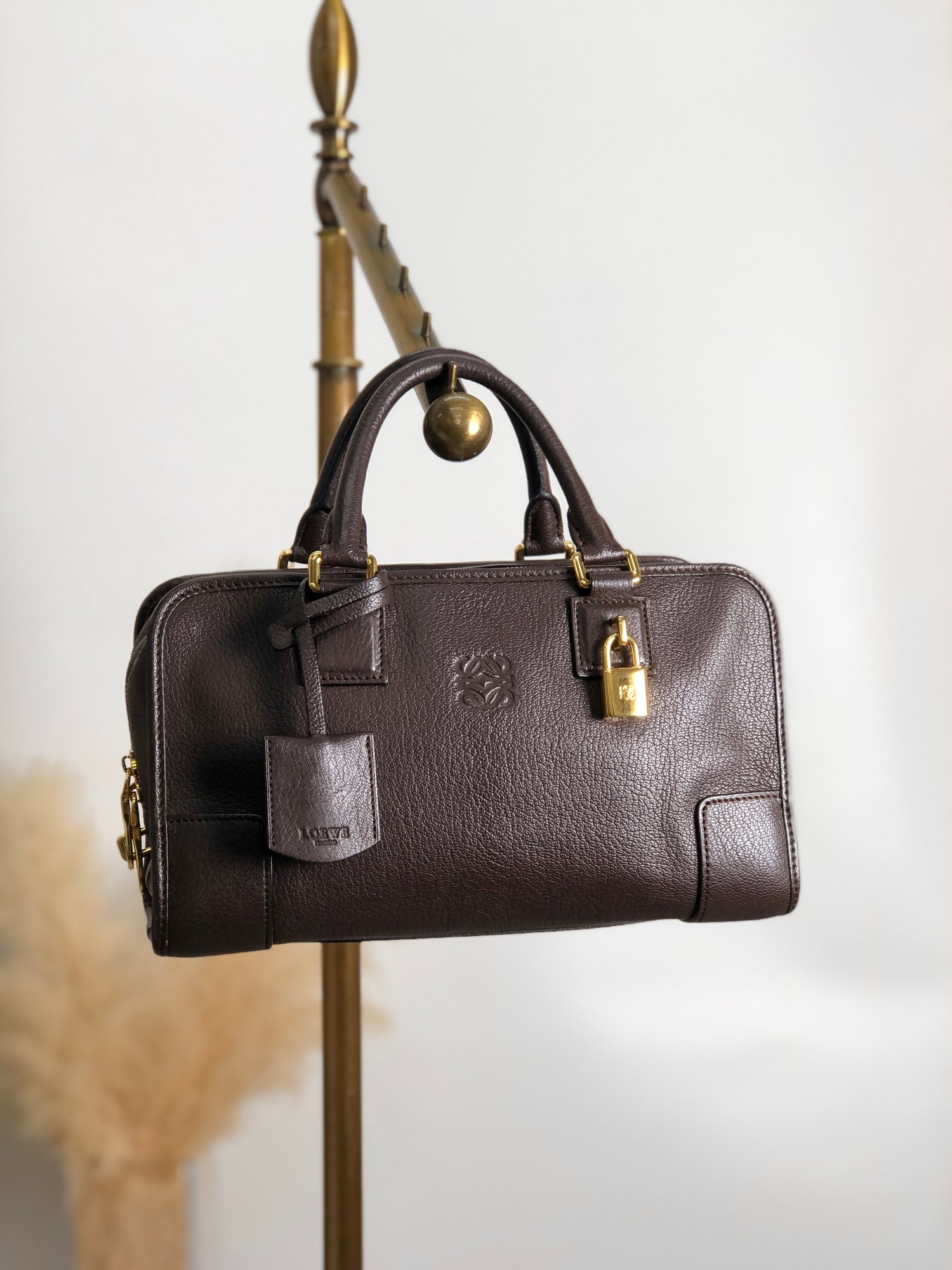 LOEWE Amazona28 Anagram Handbag Boston bag Brown Vintage hv8zni ...
