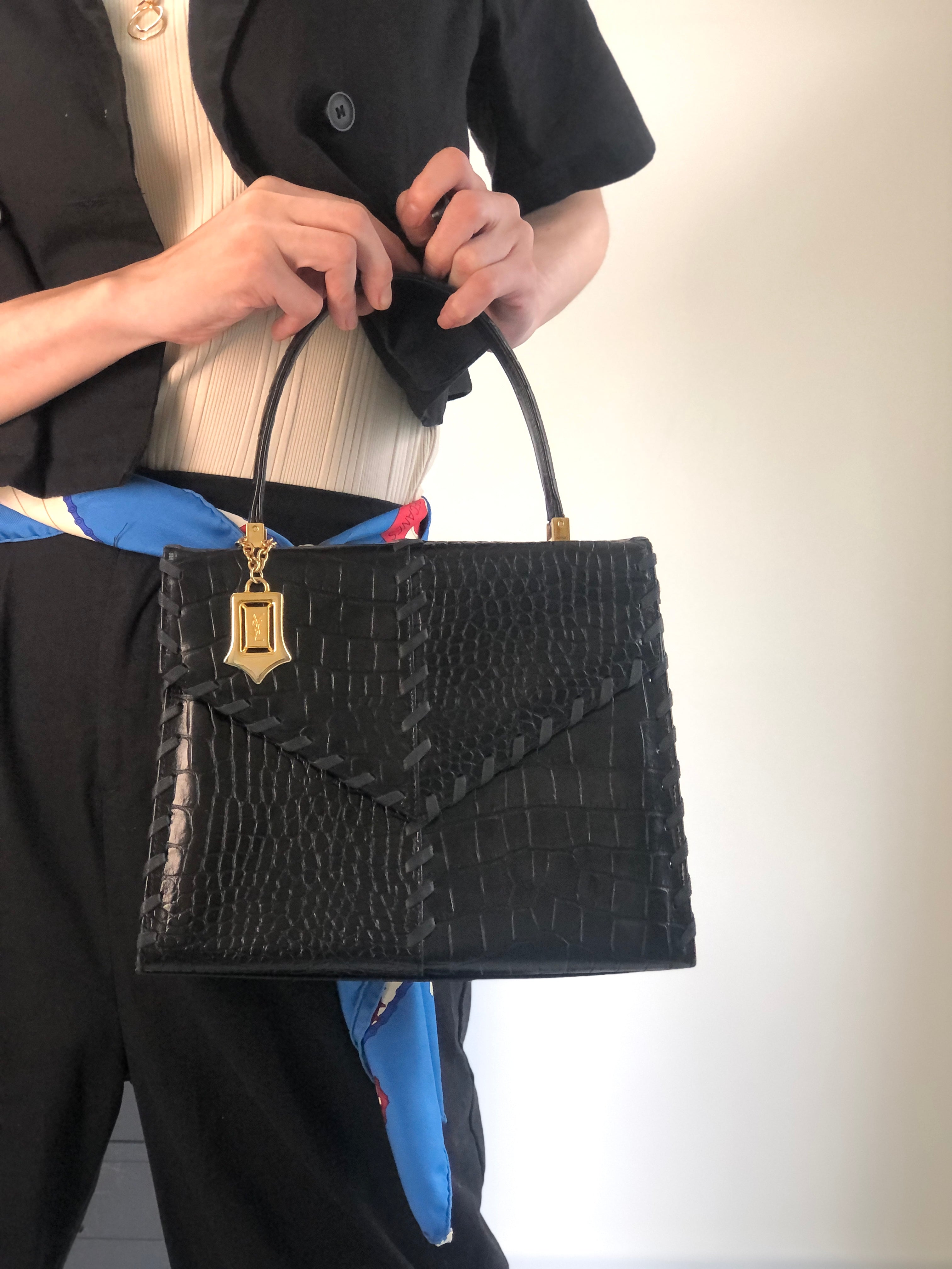 Yves Saint Laurent YSL Charm Handbag Black Vintage dxsc3k – VintageShop ...