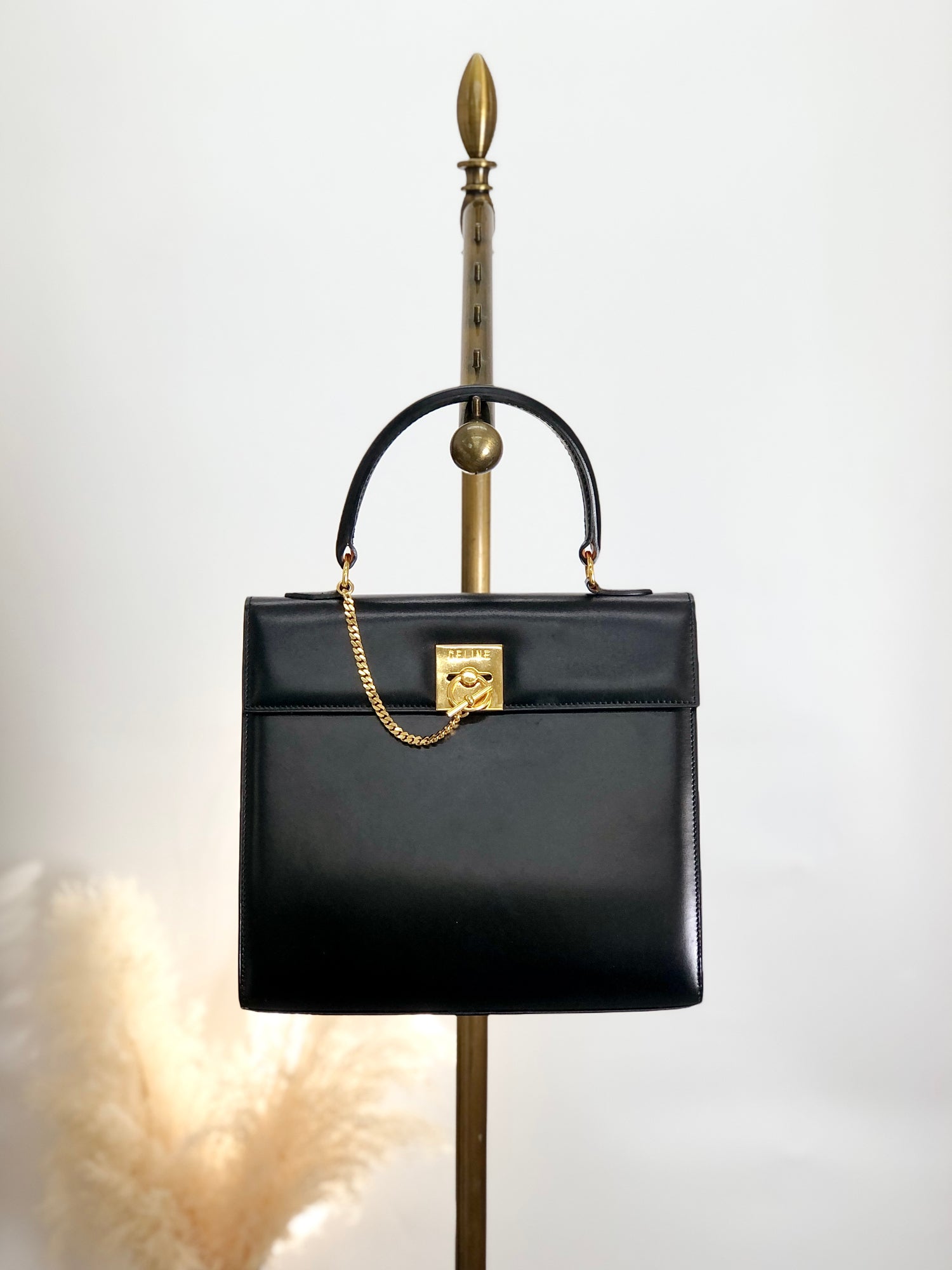 CELINE Toggle Clasp Top Handle Handbag Black Vintage iimfas ...