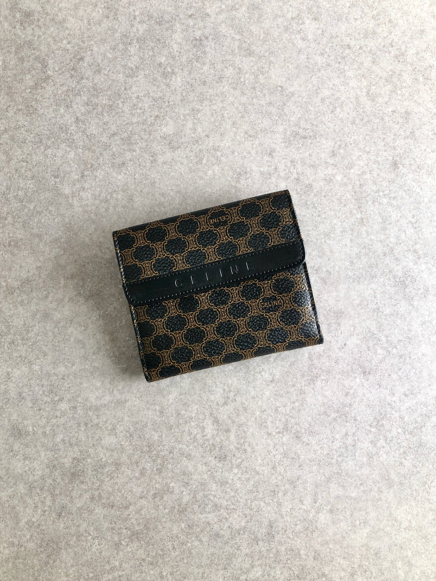 CELINE Macadam Logo Embossed Folded Wallet Black Vintage a3fu5e ...