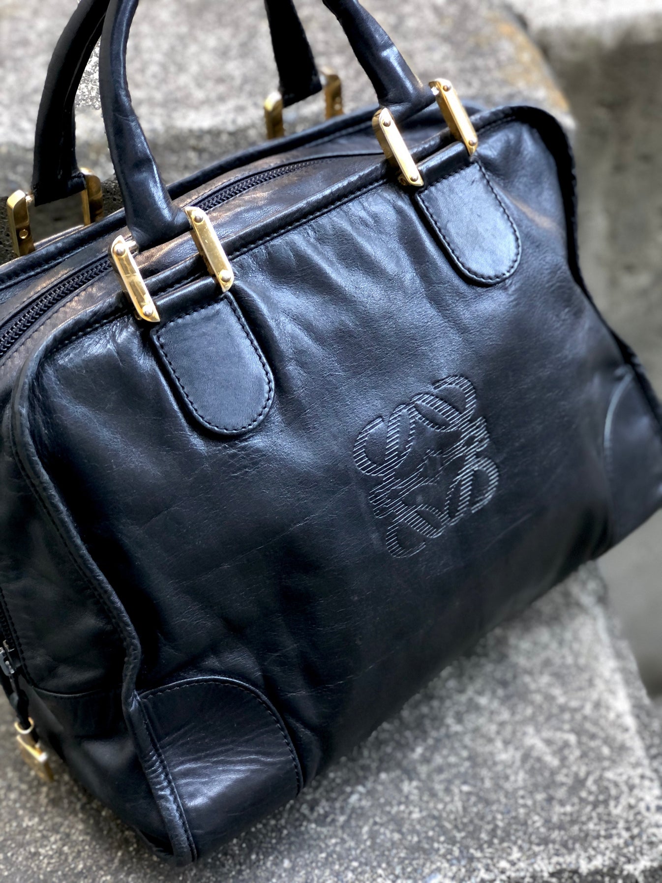 LOEWE Anagram Boston bag Handbag Black Vintage Old zy8pdh – VintageShop ...