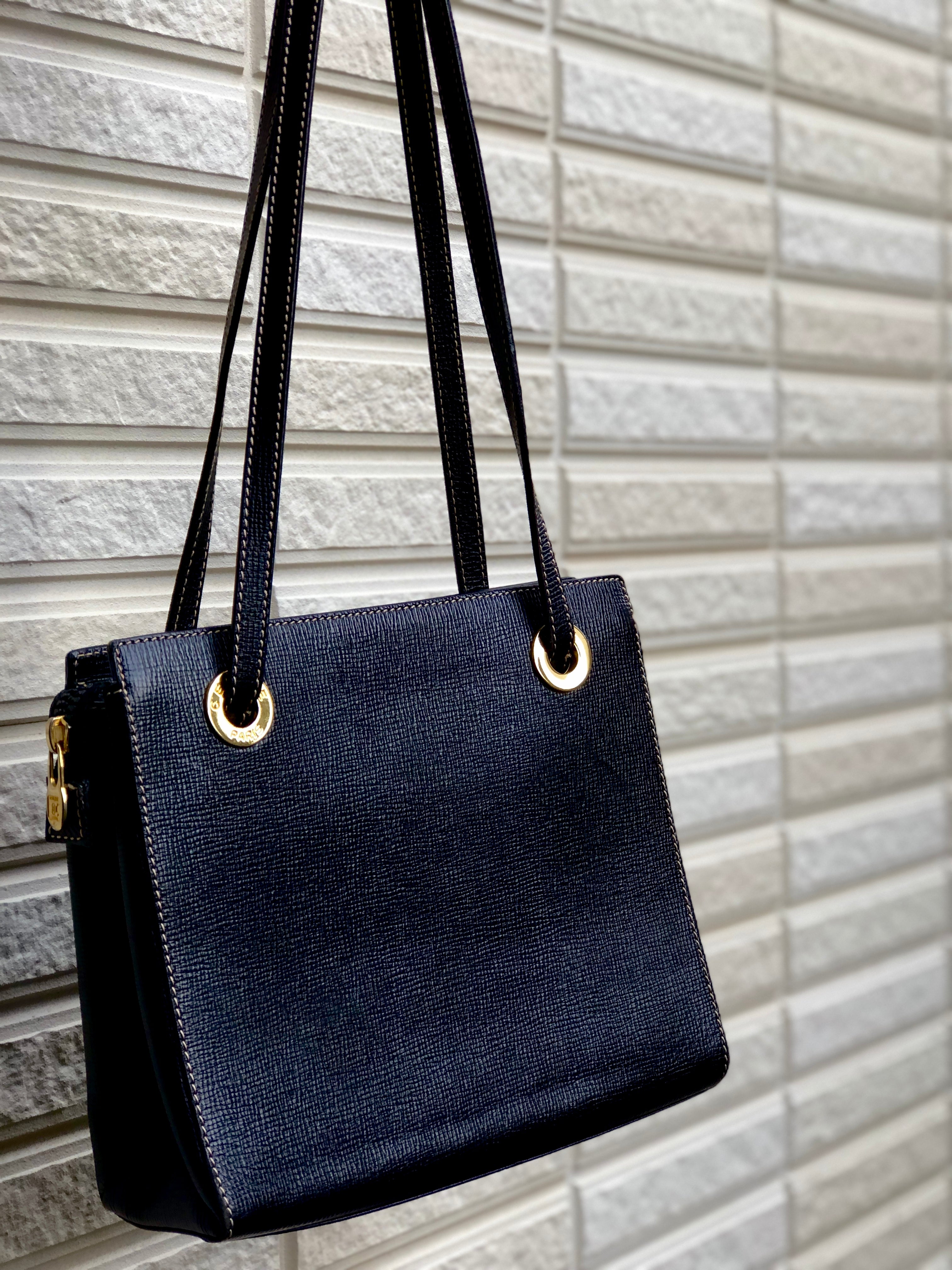 CELINE Logo embossed Leather Shoulder Bag Black Vintage Old celine 8ft ...